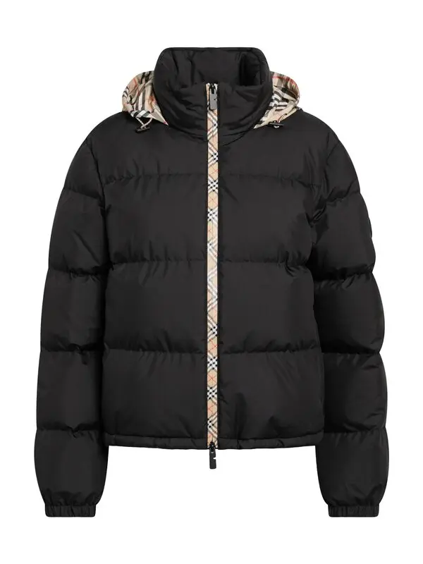 Burberry Padded Down Jacket With Check Detail - Black