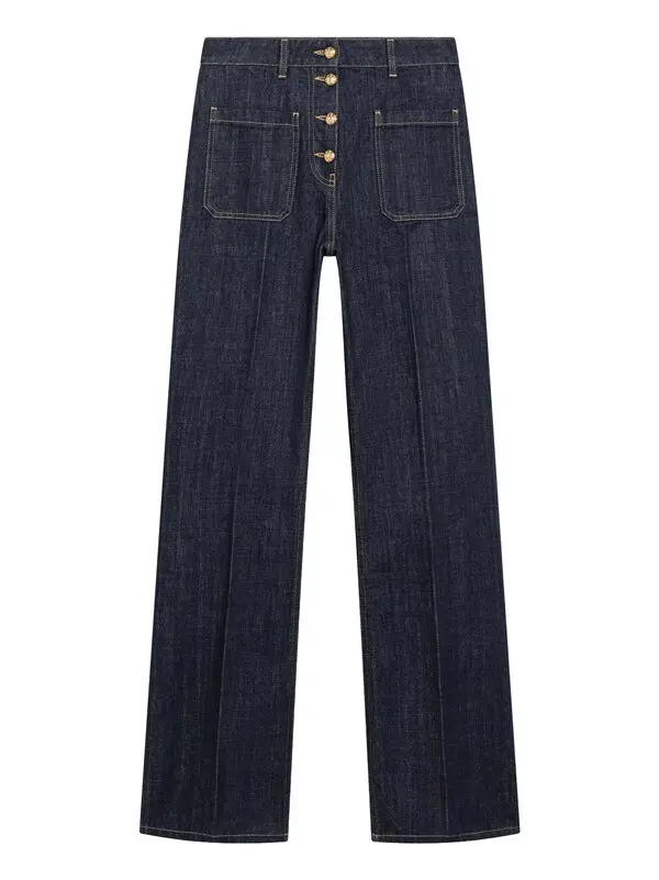 Valentino Garavani Cotton Denim Pants With Logo Buttons - Blue
