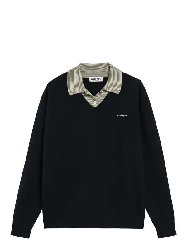 Miu Miu Wool And Cashmere Sweater With Collar - Blue