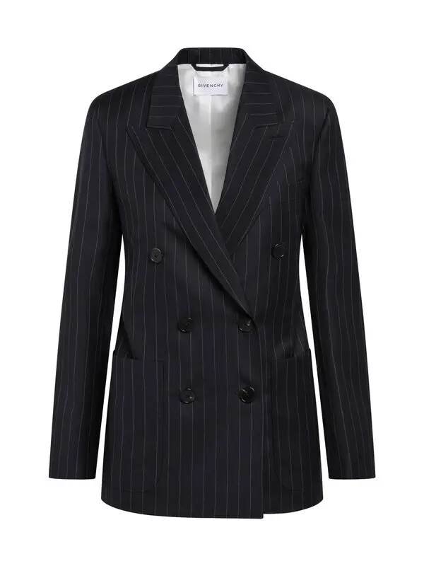 Givenchy Double-breasted Pinstripe Wool Jacket - Blue