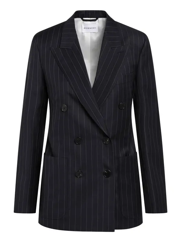Givenchy Double-breasted Pinstripe Wool Jacket - Blue
