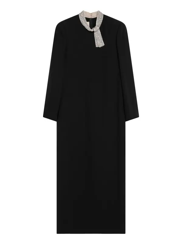 Valentino Garavani Silk Cady Couture Dress With Rhinestone Embellished Scarf - Black