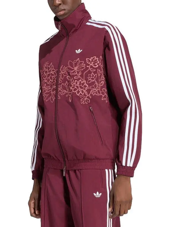 ADIDAS ORIGINALS Floral Embroidered Loose Track Jacket - Maroon
