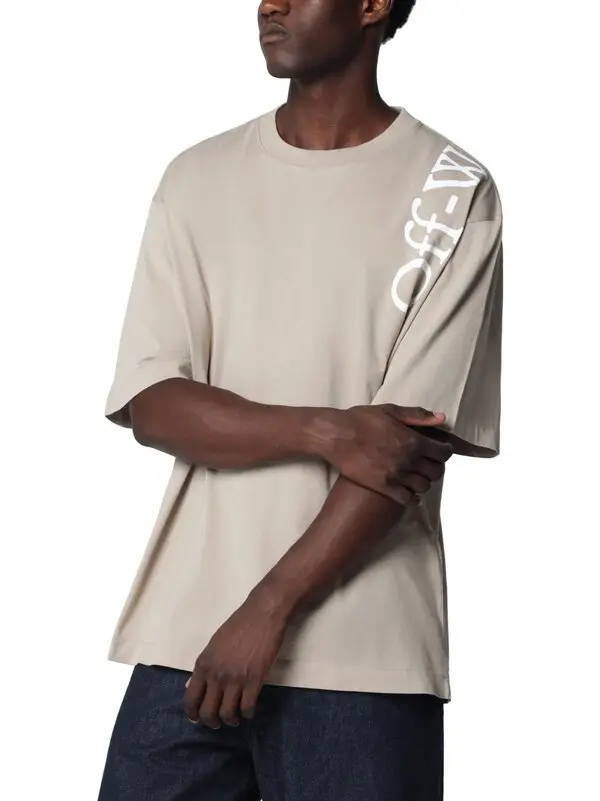 Off-White Beige Cotton Crew-neck T-shirt With Printed Logo - White