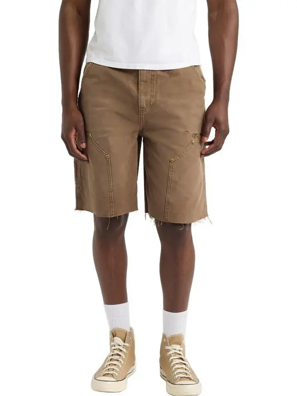ELWOOD Ripped Carpenter Denim Shorts - Brown