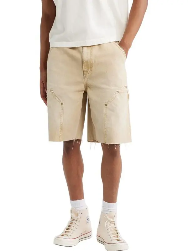ELWOOD Ripped Carpenter Denim Shorts - Khaki