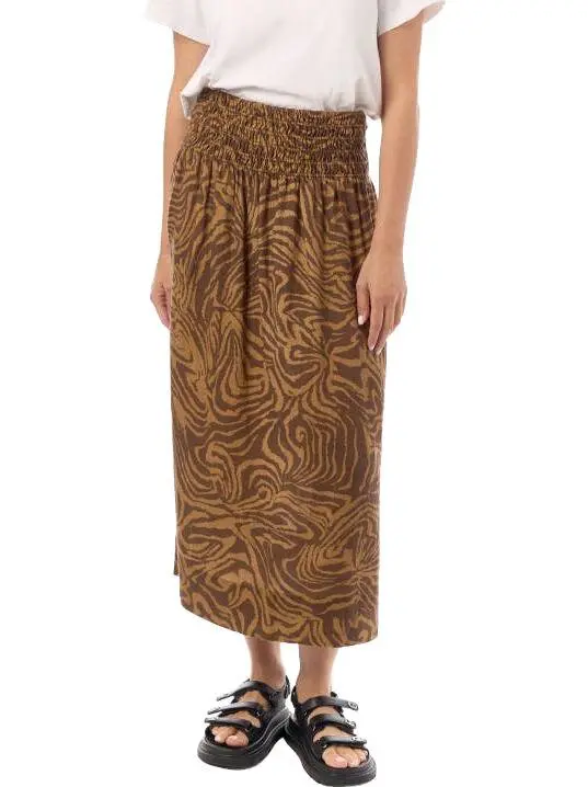Equipment Smocked Waist Linen Maxi Skirt - Brown Zebra