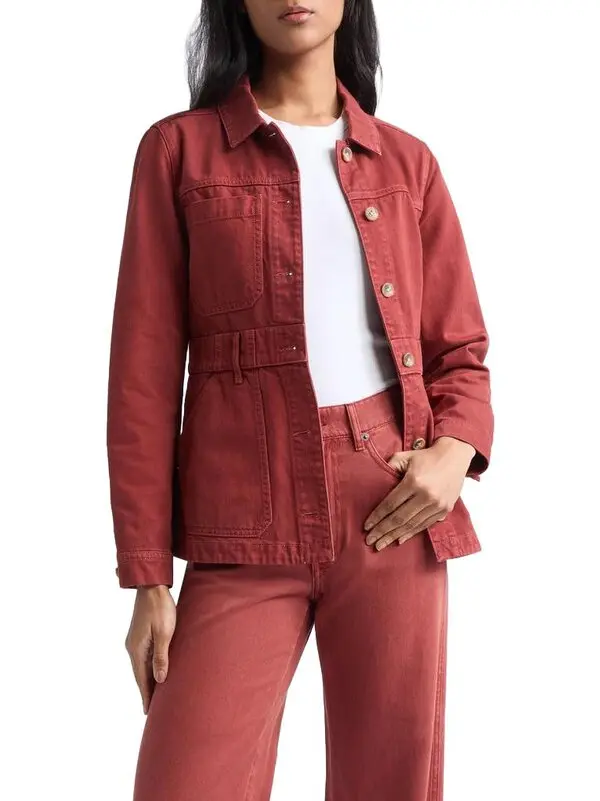 Veronica Beard Belted Denim Utility Jacket - Rust
