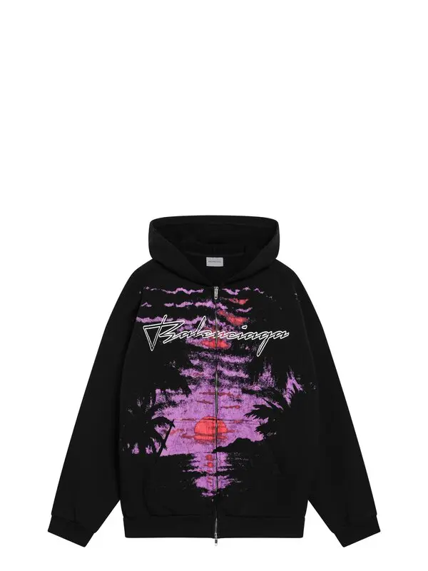 Balenciaga Dream Surfer Cotton Fleece Zip-up Hoodie - Black