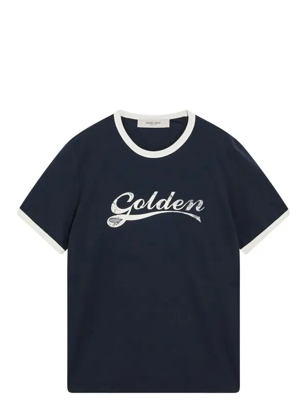 GOLDEN GOOSE Cotton T-shirt With Vintage Logo Print In /white - Blue