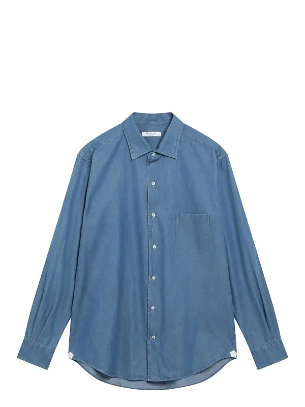 Loro Piana Andre Cotton Denim Shirt In Super Stone Washed - Blue