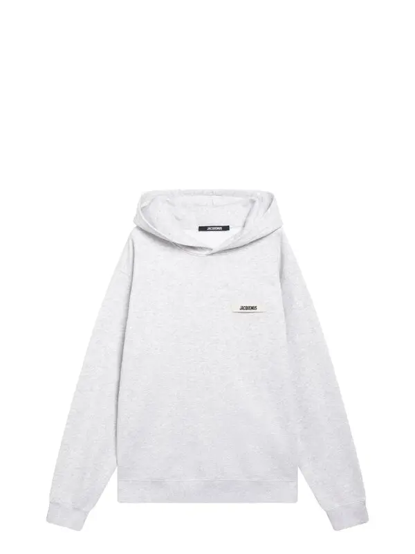Jacquemus Cotton Fleece Hoodie With Grosgrain Logo Detail - Gray