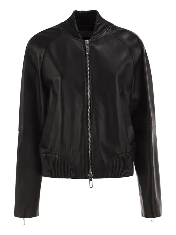 Sportmax Amour Lambskin Leather Bomber Jacket - Black