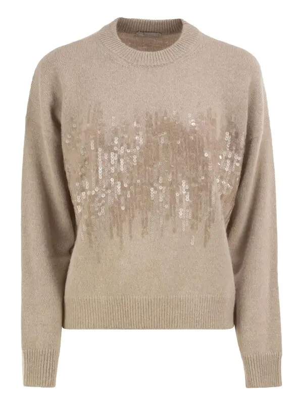 Peserico Crew Neck Alpaca Blend Jumper With Sequins - Cream