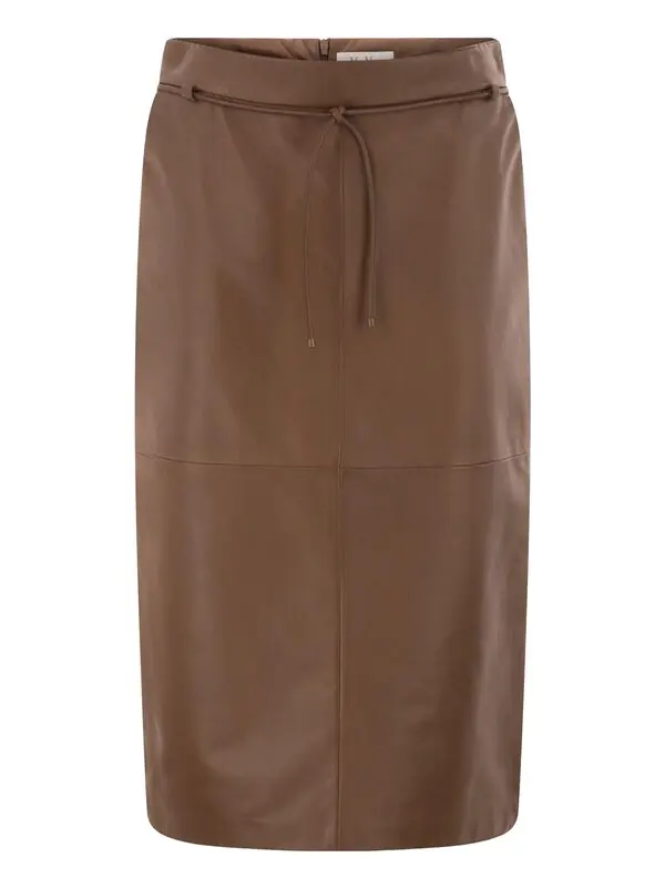 Max Mara Fantino Lamb Leather Midi Skirt - Brown