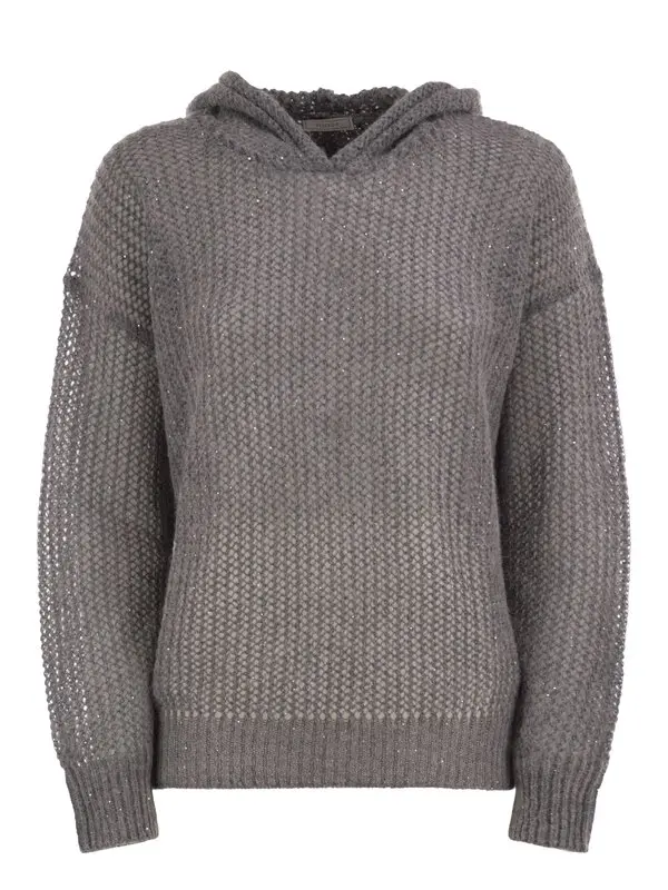 Peserico Sequined Open-knit Hooded Jumper - Gray