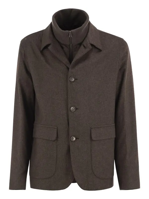 Herno Silk & Cashmere Tailored Jacket With Removable Bib - Brown