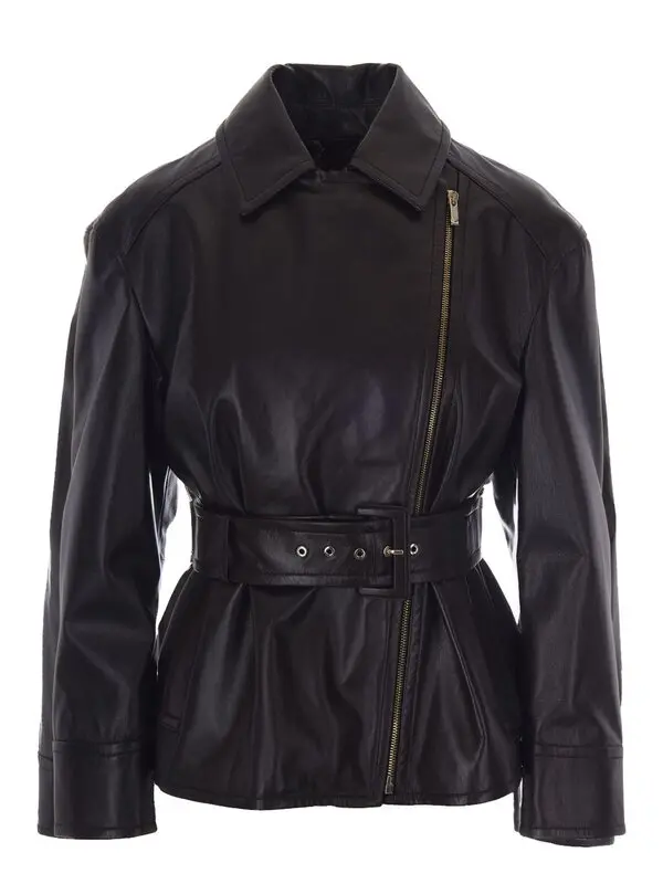 Max Mara Leather Belted Jacket - Brown