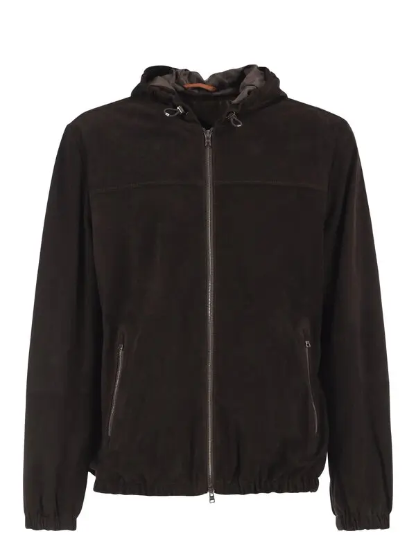 Herno Suede Goatskin Hooded Jacket - Brown