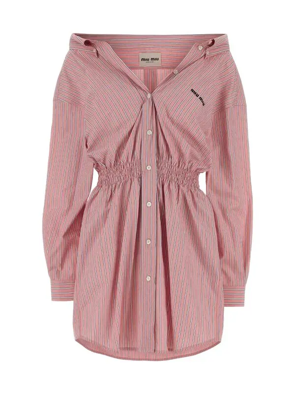 Miu Miu Striped Cotton Dress - Pink