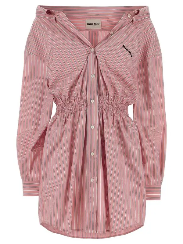 Miu Miu Striped Cotton Dress - Pink