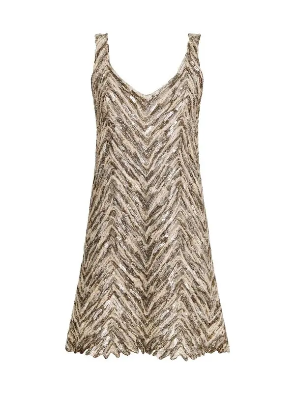 Brunello Cucinelli Chevron Sequin Embellished Dress - Multicolor