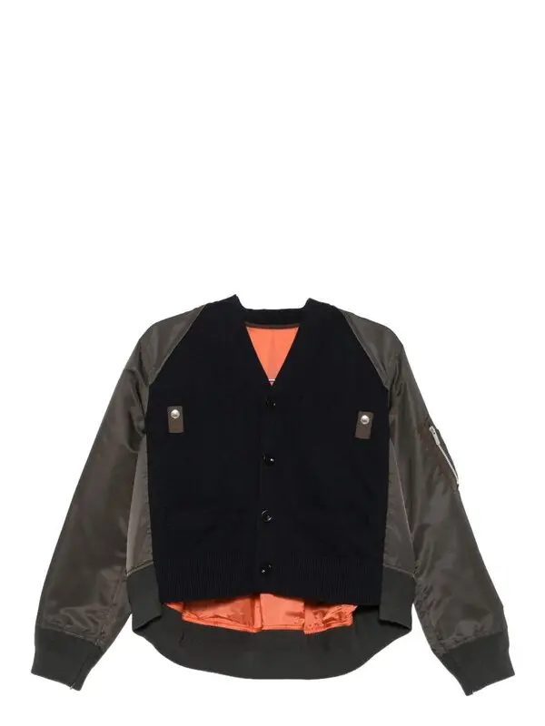 Sacai Ribbed Knit And Bomber Jacket Hybrid - Multicolor