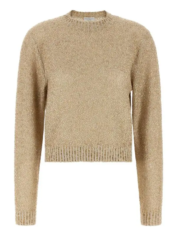 Brunello Cucinelli Gold-tone Sequined Crew Neck Long Sleeve Knitwear - Multicolor