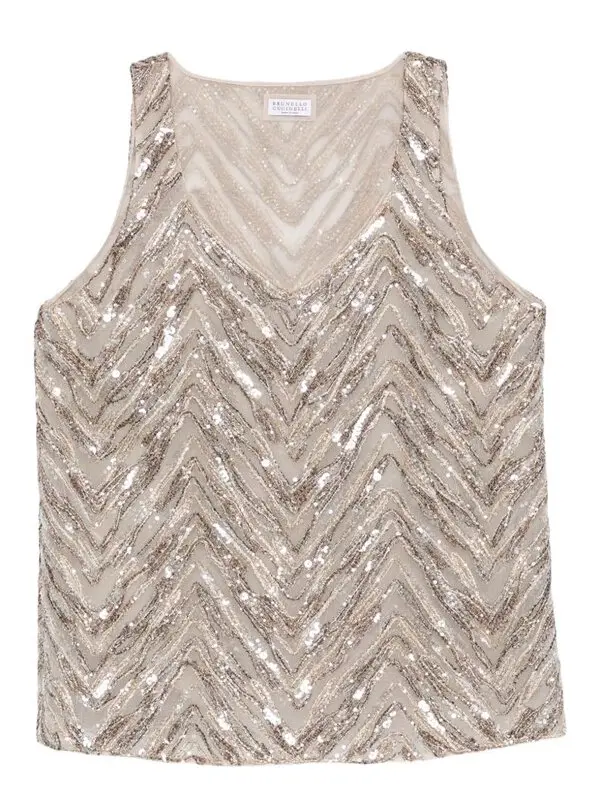 Brunello Cucinelli Sleeveless Sequined Chevron Top - Multicolor