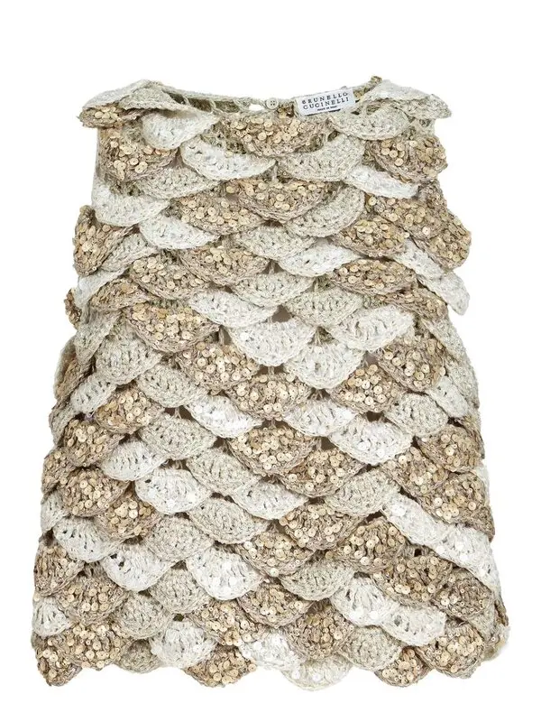 Brunello Cucinelli Sleeveless Embroidered Crocheted Top - Multicolor