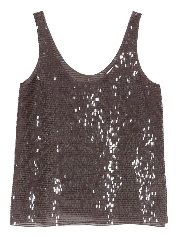 Brunello Cucinelli Sleeveless Embellished Scoop Neck Top - Multicolor