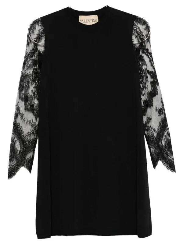Valentino Garavani Black Lace Embroidered Long Sleeve Dress - Multicolor