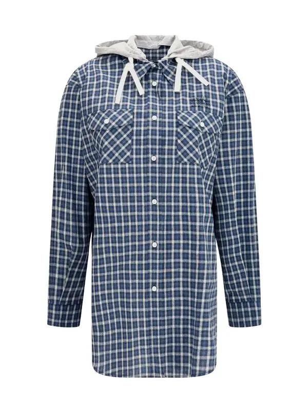 Miu Miu Hooded Plaid Dress - Blue