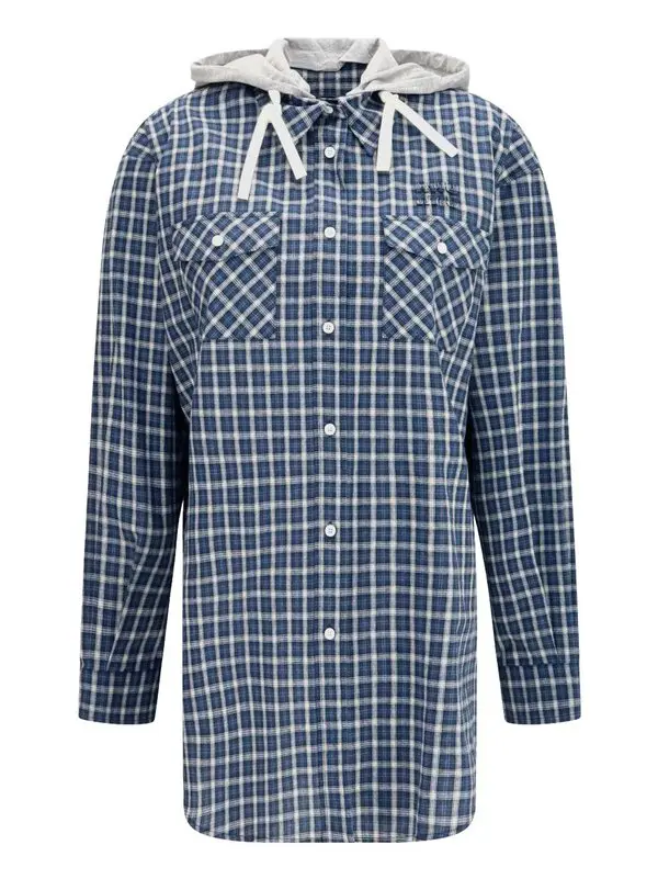 Miu Miu Hooded Plaid Dress - Blue