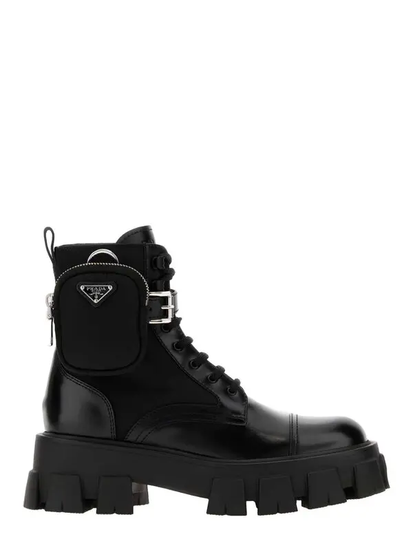 Prada Lug Sole Combat Boots With Pouch Detail - Black