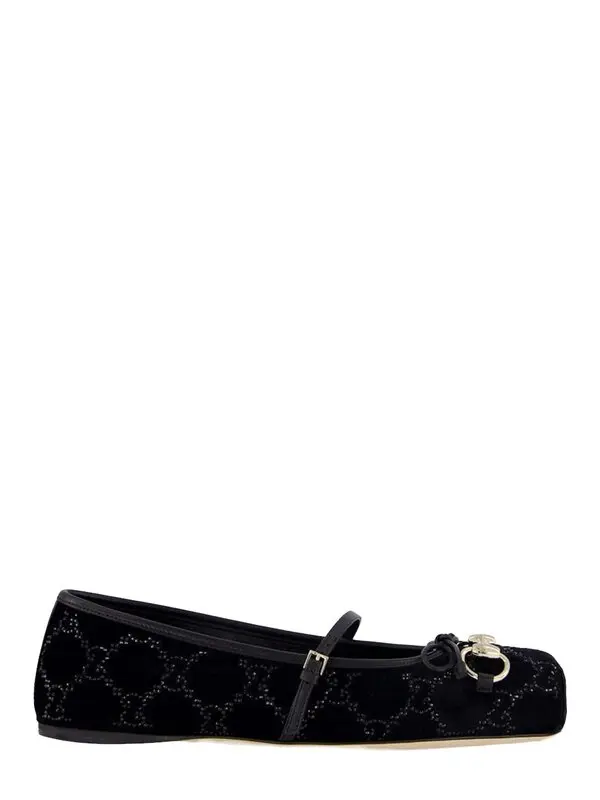 Gucci Velvet Ballet Flats With Horsebit Detail - Black