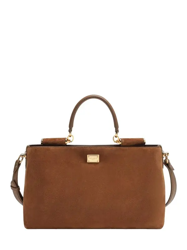 Dolce & Gabbana Medium Vittoria Suede Top Handle Bag - Brown