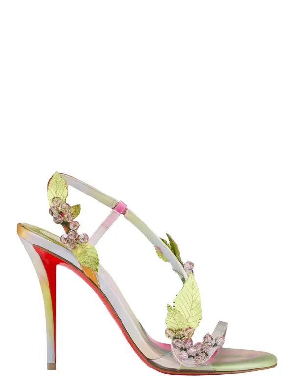 CHRISTIAN LOUBOUTIN Embellished Botanical Print Satin Crepe Stiletto Sandals - Multicolor