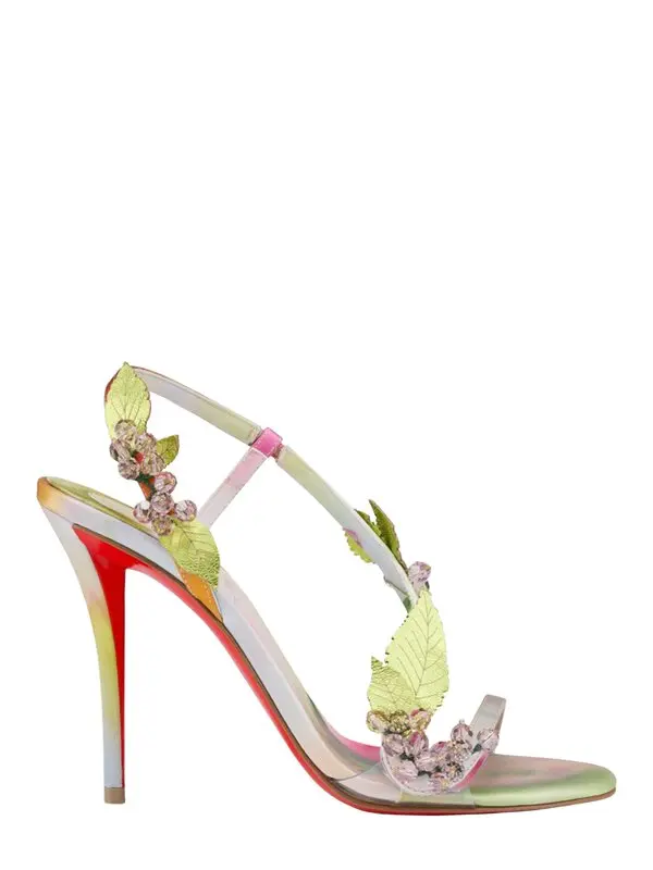 CHRISTIAN LOUBOUTIN Embellished Botanical Print Satin Crepe Stiletto Sandals - Multicolor