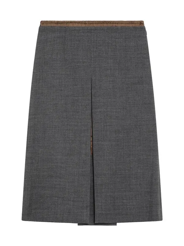 Prada Slate Grey Wool Skirt With Slit Detail - Gray