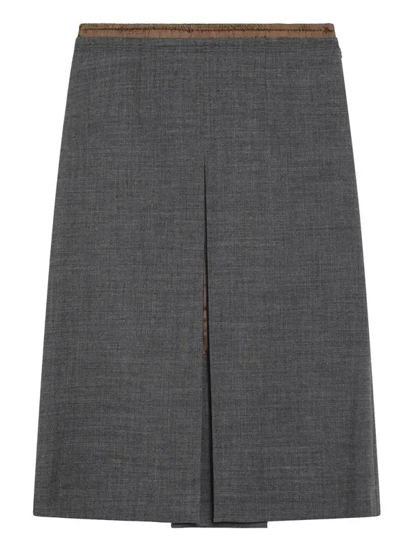 Prada Slate Grey Wool Skirt With Slit Detail - Gray