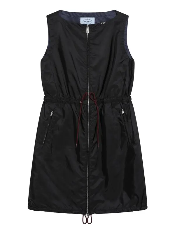 Prada Sleeveless Re-nylon Dress With Drawstring Waist - Black