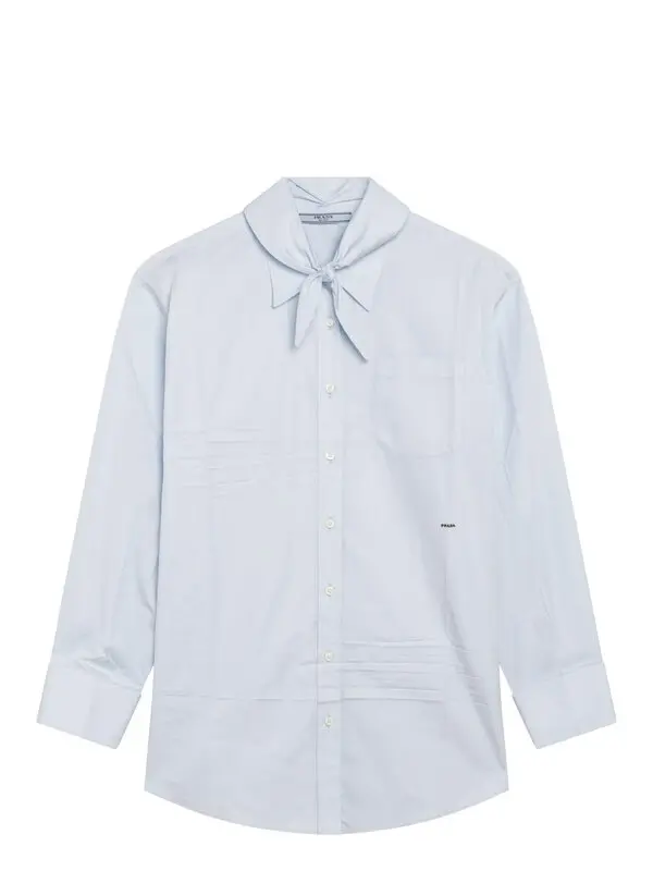Prada Cotton Shirt With Integrated Neck Scarf - Blue
