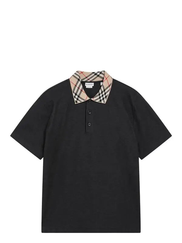 Burberry Dark Grey Polo Shirt With Check Collar - Gray