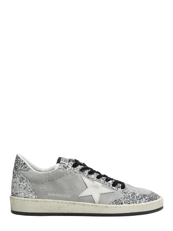 GOLDEN GOOSE Ball Star Sneakers With Silver Glitter Embellishments - Gray