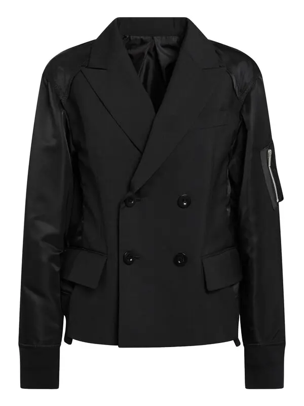 Sacai Double-breasted Wool And Nylon Blend Jacket - Black