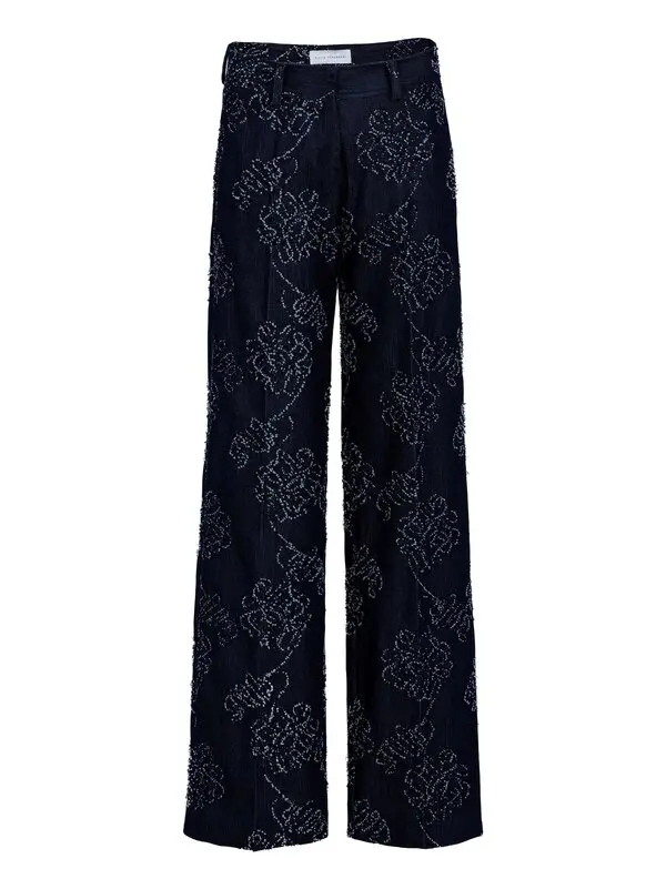 Silvia Tcherassi Embroidered Cotton-blend Straight Leg Pants - Navy