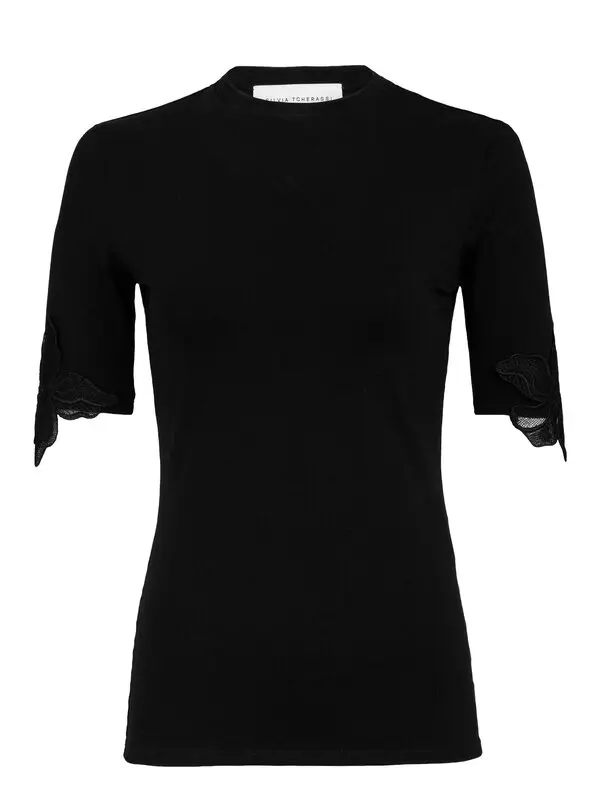 Silvia Tcherassi Walda Cotton Top With Lace Trim - Black