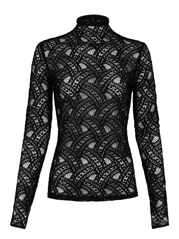 Silvia Tcherassi Lace High Neck Long Sleeve Top - Black