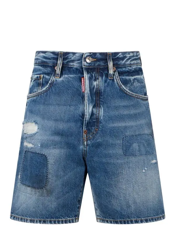 Dsquared2 Distressed Patchwork Long Denim Shorts - Blue